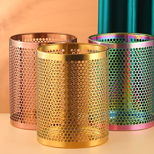 BOOTLION Stainless Steel Mesh Wastebasket,3.5Gallon Round Mesh Wastebasket Trash Can Recycling Bin,Waste Paper Basket,Kitchen Trash Cans,for Home,Office, Bathroom, Bedroom (Rose Gold)