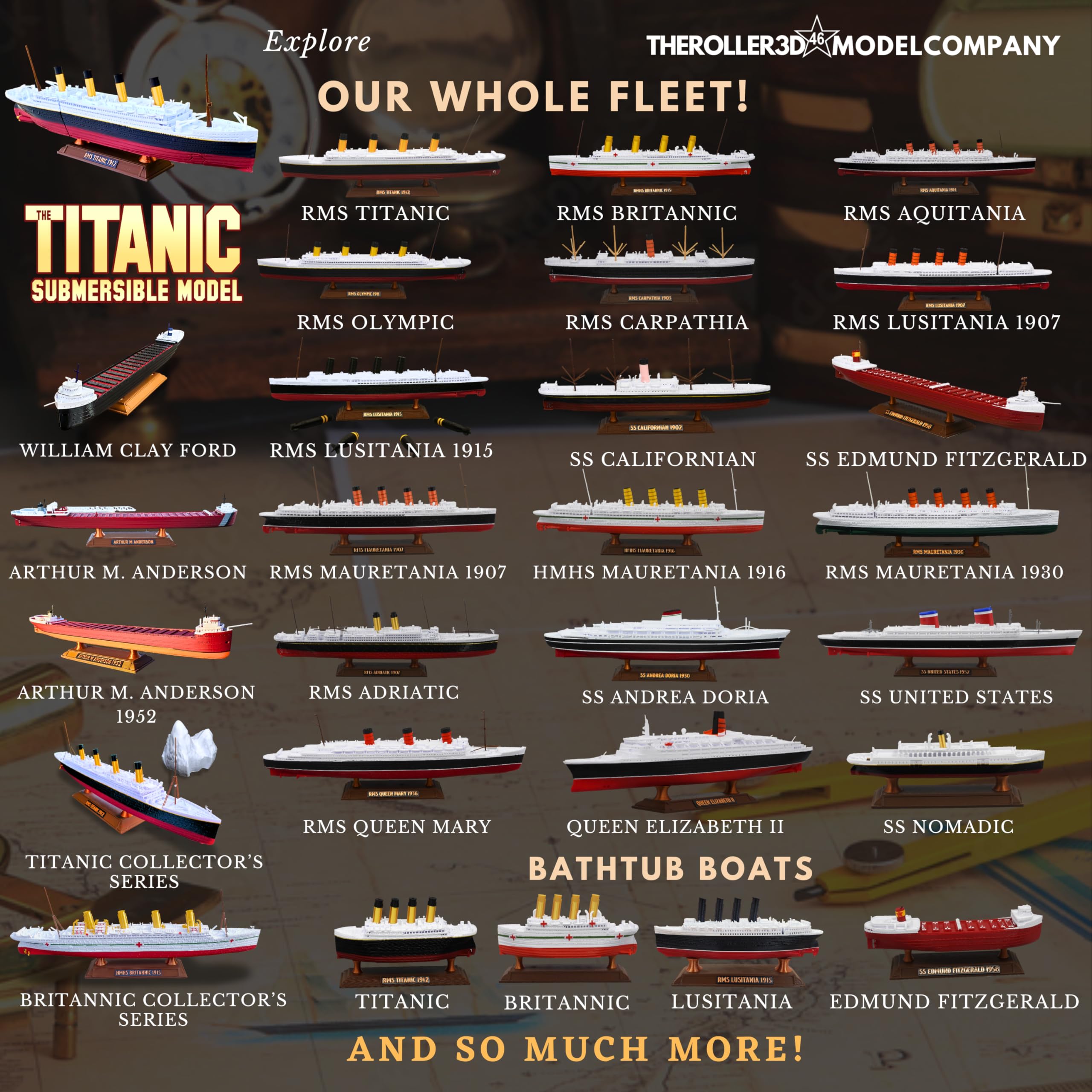 THEROLLER3D HMHS BRITANNIC Model Ship with 3 pc SeaMines,1 Ft Long Assembled Titanic Toys For Kids, Historically Accurate Titanic Toy, Titanic Ship, Titanic Cake Topper, Titanic Figurine, Titanic Boat