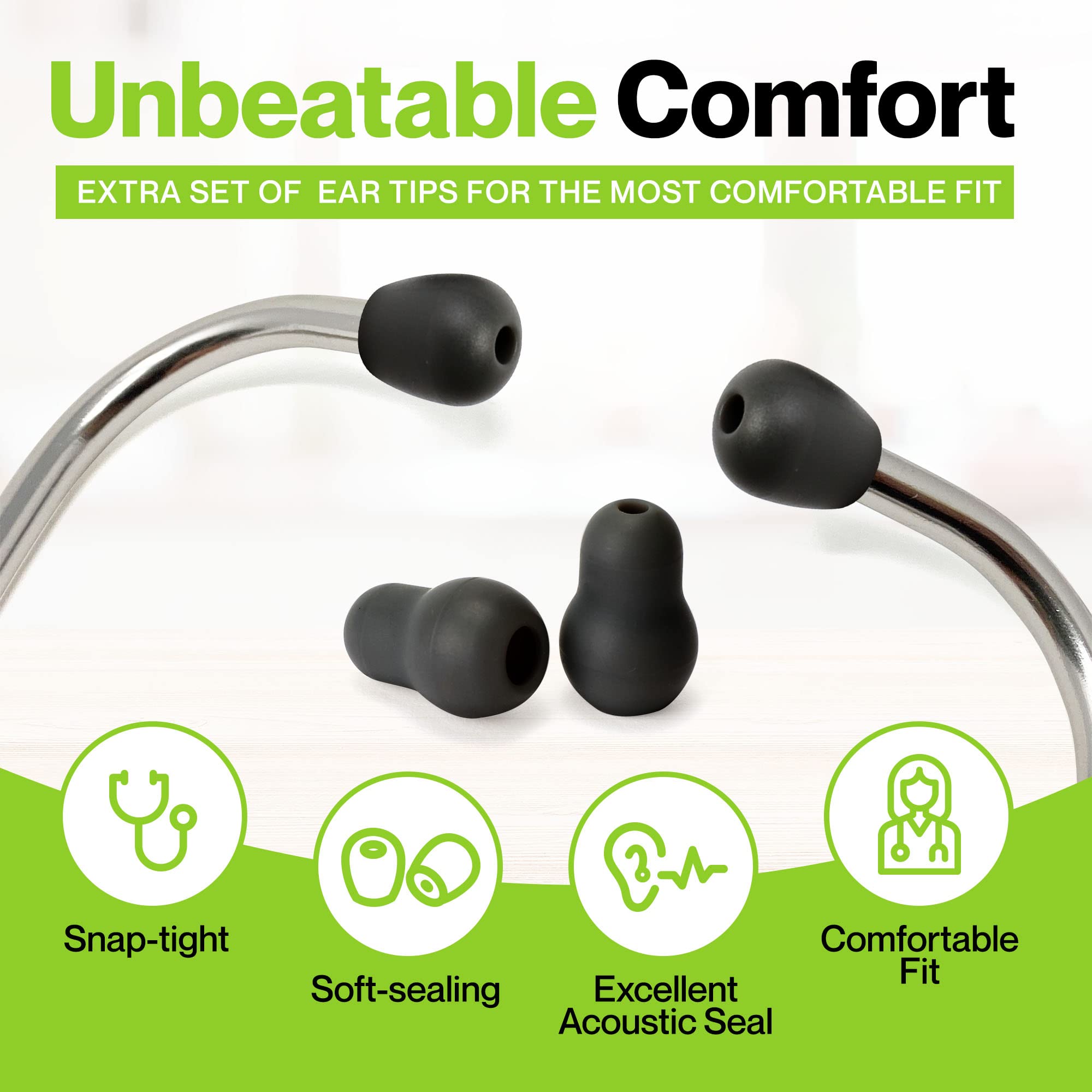 Durabasics Stethoscope Ear Tips Replacement for Littmann Stethoscopes - Compatible with Littman Ear Tips Replacement, Stethoscope Ear Pieces, Littmann Stethoscope Parts & Cardiology IV Parts - Black