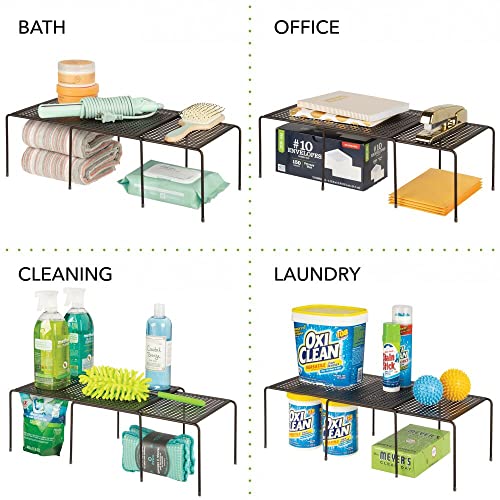 mDesign Adjustable Metal Kitchen Cabinet, Pantry, Countertop Organizer Storage Shelves: Expandable - 2 Piece Set - Durable Steel, Non-Skid Feet - Bronze