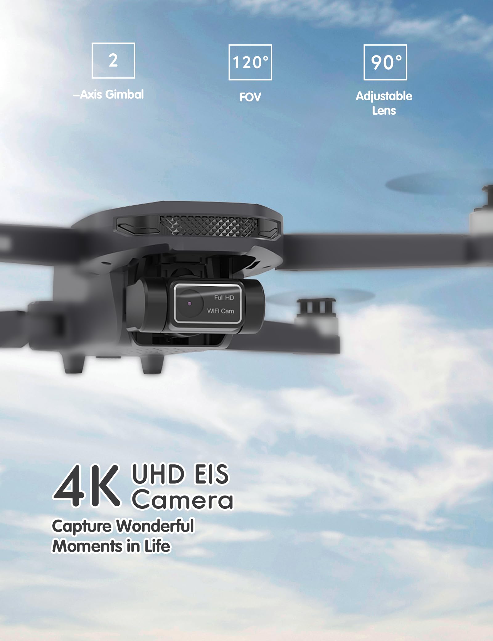 ASPEXEL GPS Drone with Camera for Adults 4K EIS, 2 Axis Gimbal FPV Mini Brushless Motor, Batteries 40 Mins Flight Time, 90° Adjustable Lens, 5G WiFi Transmission, and Intelligent Features, Grey