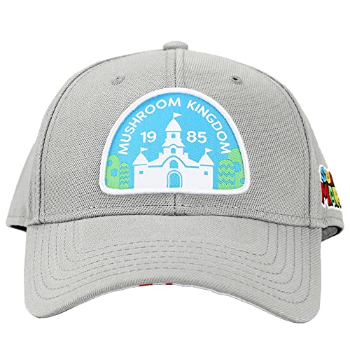 Bioworld Super Mario Bros Mushroom Kingdom Woven Patch Cotton Twill Structured Cap Gray