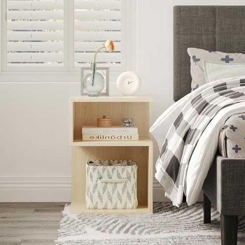 ODIKA Tokyo S Minimalist 3 Tier End Table - Minimalist 3-Tier Wood Nightstand for Small Spaces with Open Storage - Japanese-Inspired Bedside Table for Bedroom (Natural)