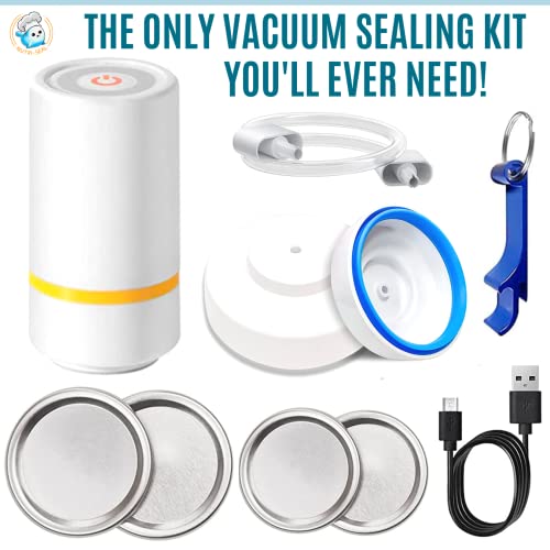 Nutri-Seal™ Electric Mason Jar Vacuum Sealer Kit - Easy to Use - Fits Wide & Regular Mouth Mason Jars - Compatible with All FoodSaver Models - Electric Handheld Vacuum Sealer For Jars & Vacuum Seal Containers - Includes Electric Vacuum Pump w/Compatibilit