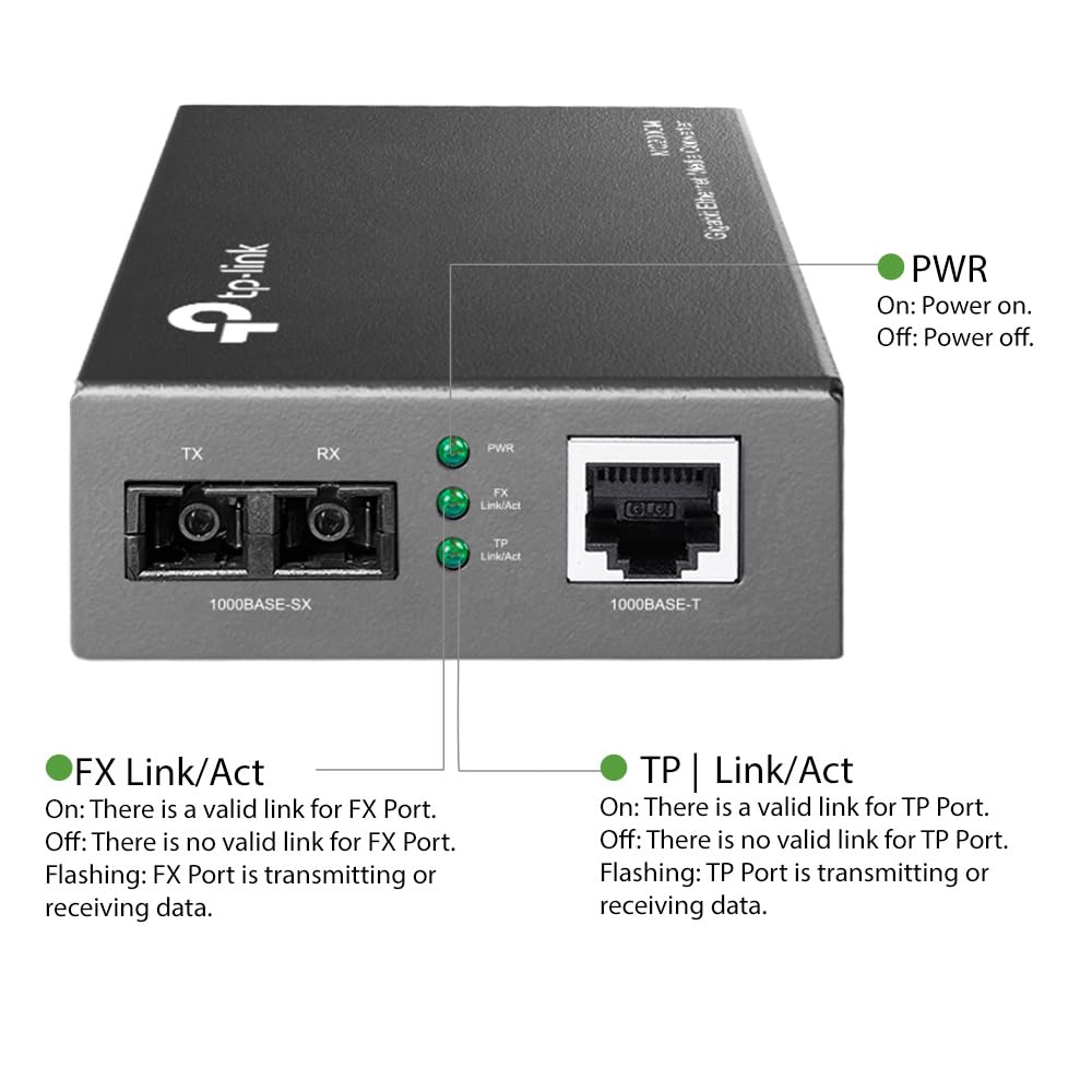 TP-LINK MC200CM Gigabit Media Converter, 1000Mbps RJ45 to 1000M multi-mode SC fiber, up to 550m/1800ft, chassis mountable