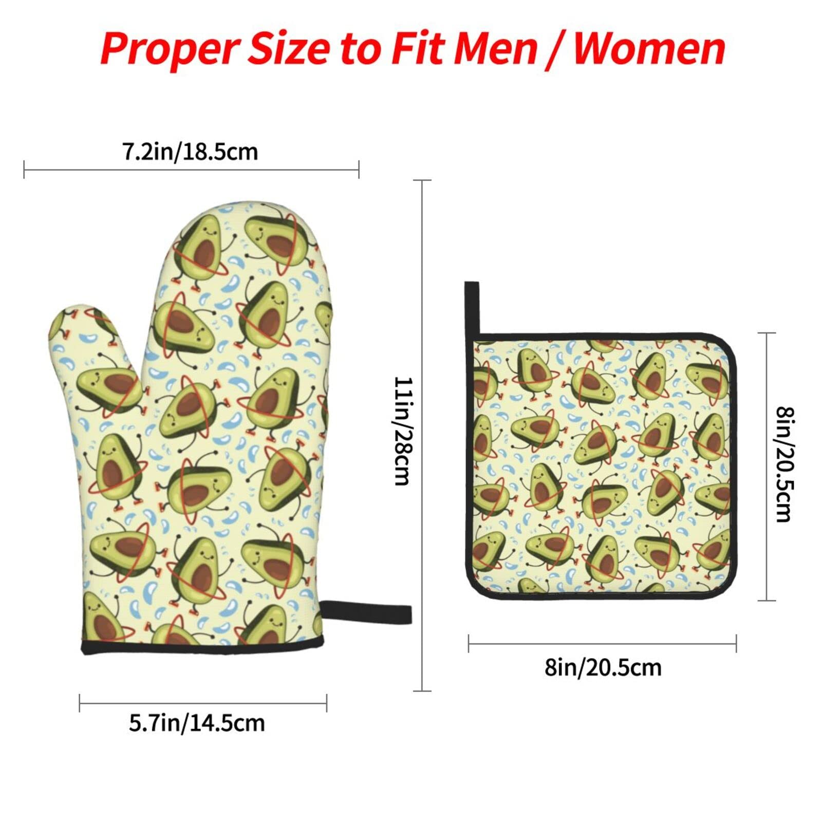 Avocado Oven Mitts and Pot Holders Heat Resistant 4 Pcs Sets Waterproof Non-Slip for BBQ Cooking Baking Grilling