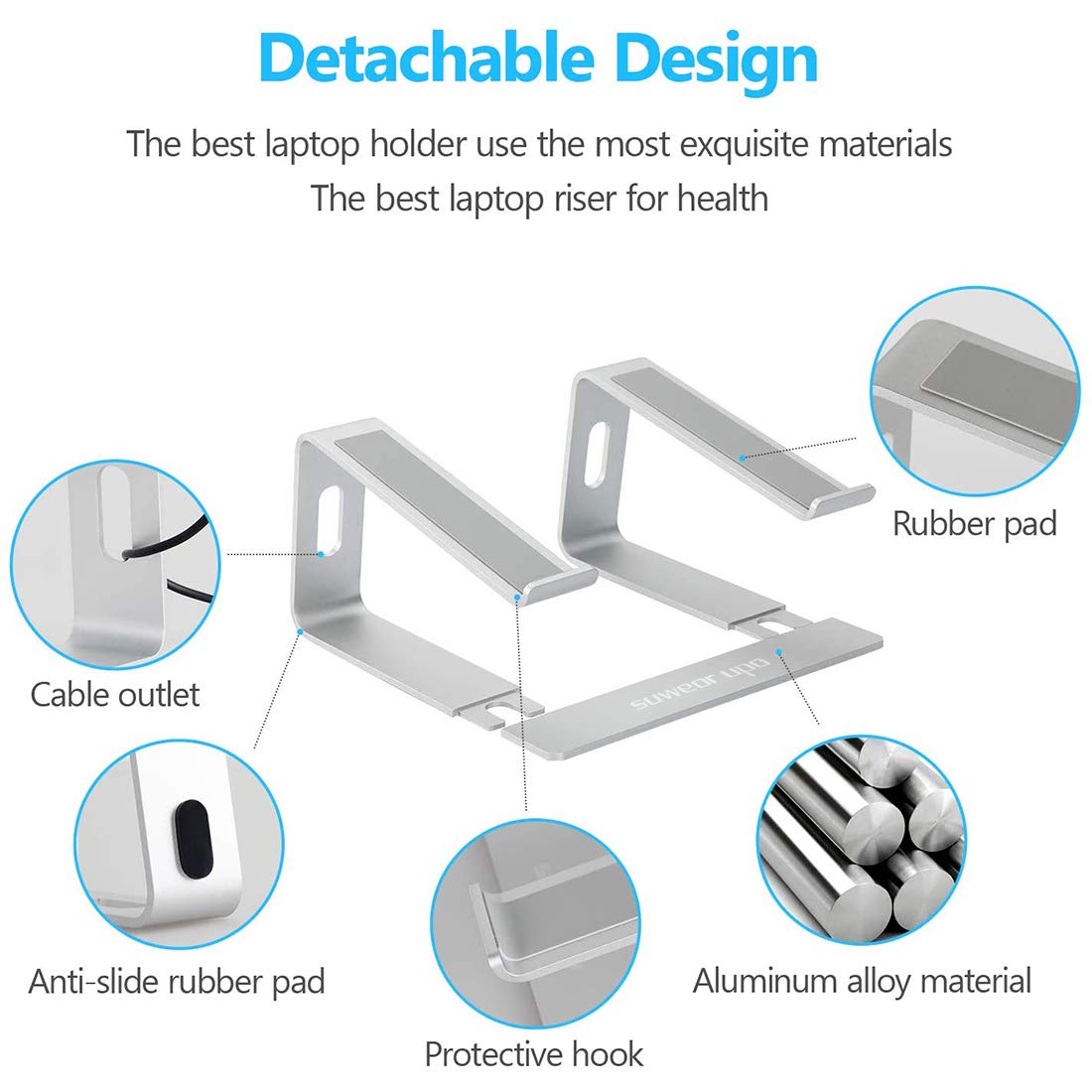 Banshou Aluminum Laptop Stand for Desk Compatible with Mac MacBook Pro Air Apple Notebook, Detachable Portable Holder Ergonomic Elevator Metal Riser for 10-17 inch (Silver-2)