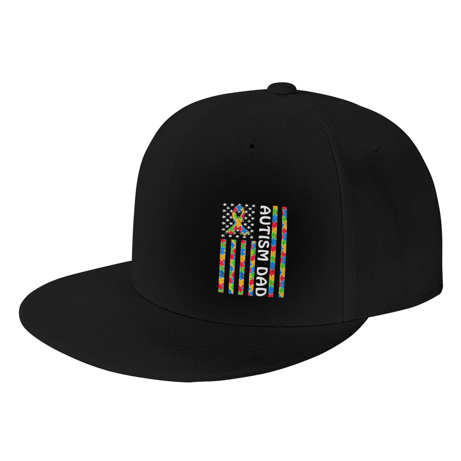 Autism Awareness Proud Autism Dad Baseball Cap Snapback Hat Unisex Trucker Hat Hip Hop Plaid Flat Bill Brim Adjustable Cap Black