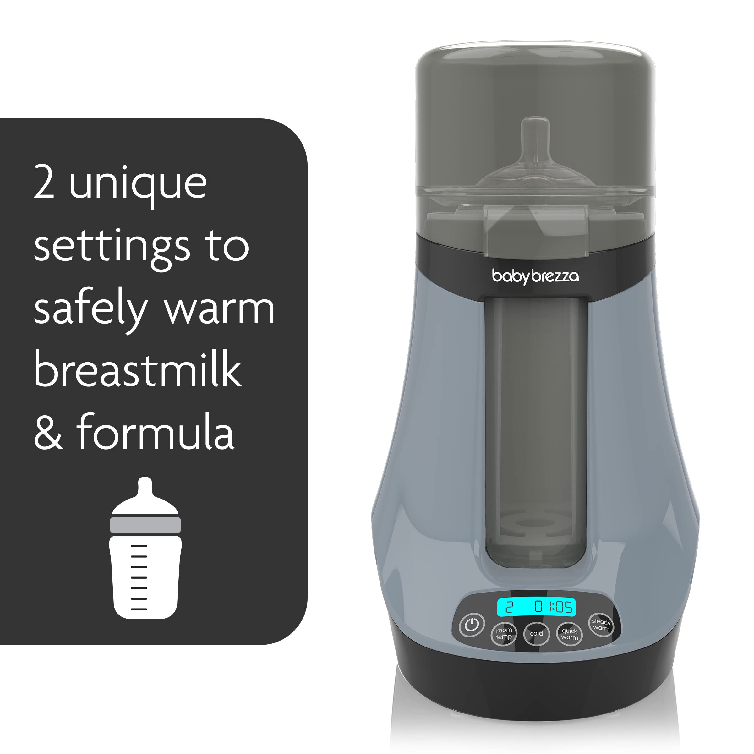 Baby Brezza Safe & Smart Electric Baby Bottle Warmer, Breastmilk Warmer + Baby Food Warmer + Defroster - Universal Warmer Fits All Feeding Bottles: Glass + Plastic β Wireless Bluetooth Control, Slate