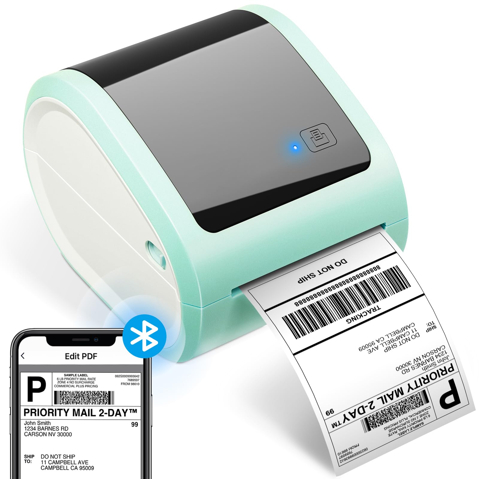 ASprink Bluetooth Thermal Label Printer 4X6 - Wireless Shipping Label Printer for Small Business Packages - Thermal Label Printer Bluetooth, Shipping Label Printer Compatible with iPhone, USPS, Amazon