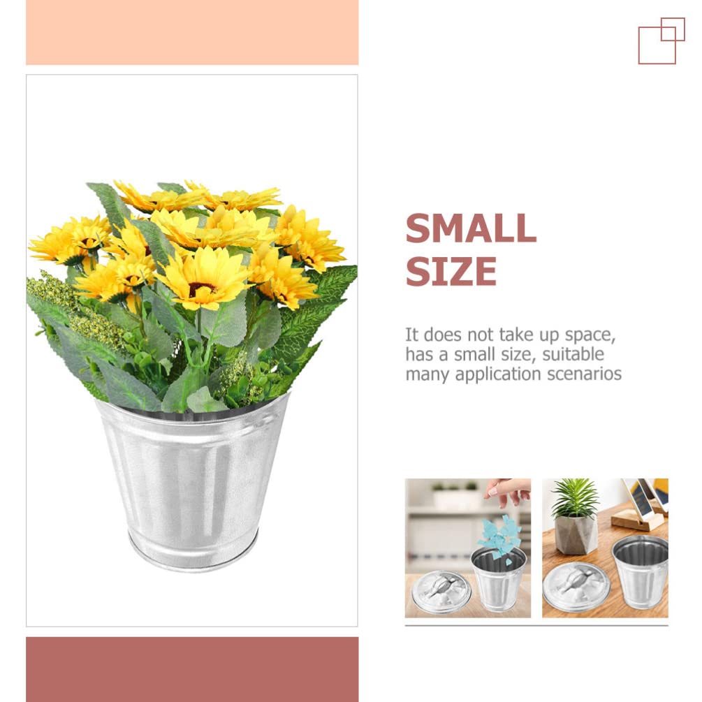 Zerodeko Outdoor 2Pcs Mini Trash Can, Small Galvanized Metal Garbage Can with Lid, Desktop Waste Bin Pencil Holder Cup Decorative Flower Pot Tabletop Decor for Home, Kitchen, Office, Mini