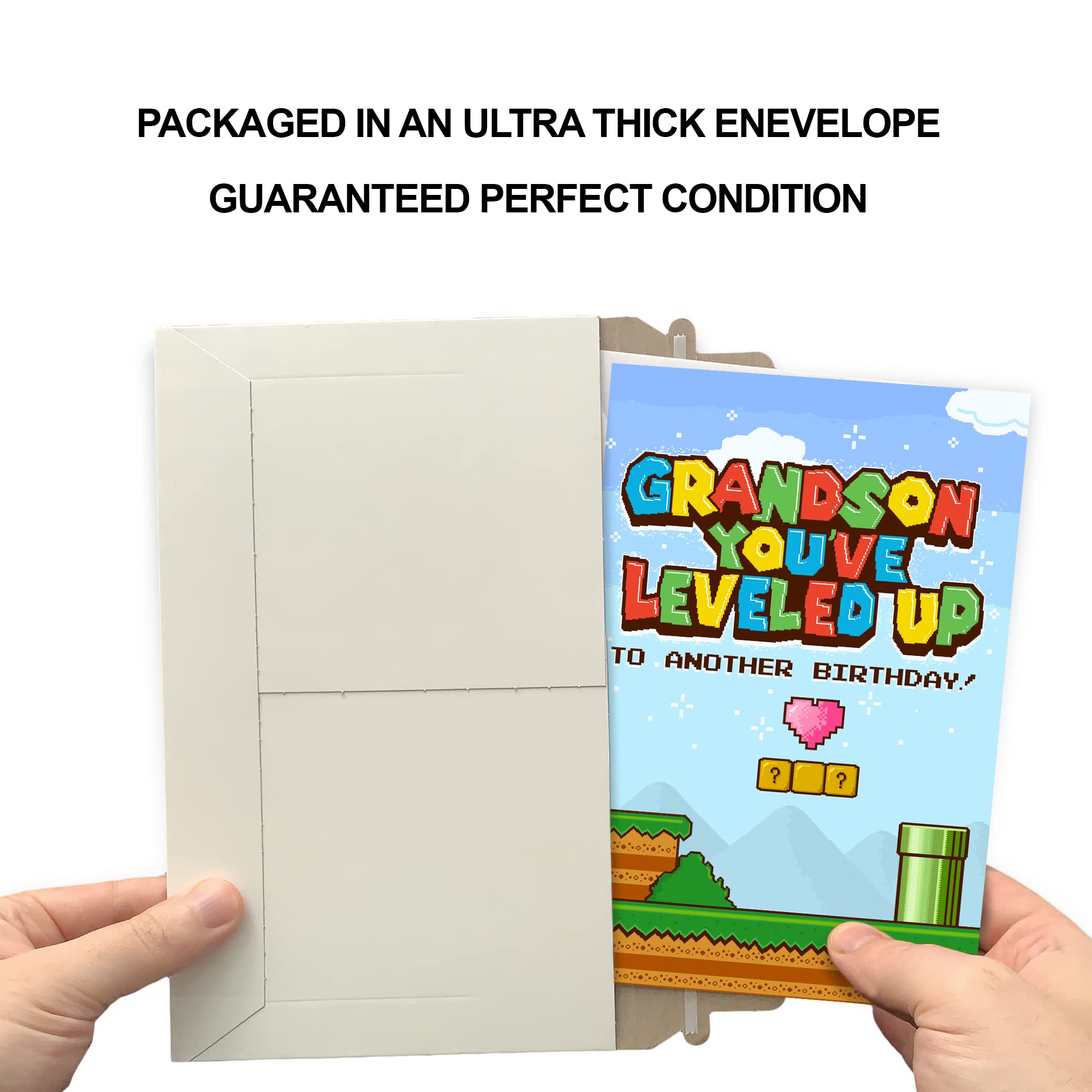 Prime Greetings Grandson Birthday Card Video Game Theme, Made in America, Eco-Friendly, Thick Card Stock with Premium Envelope 5in x 7.75in, Packaged in Protective Mailer