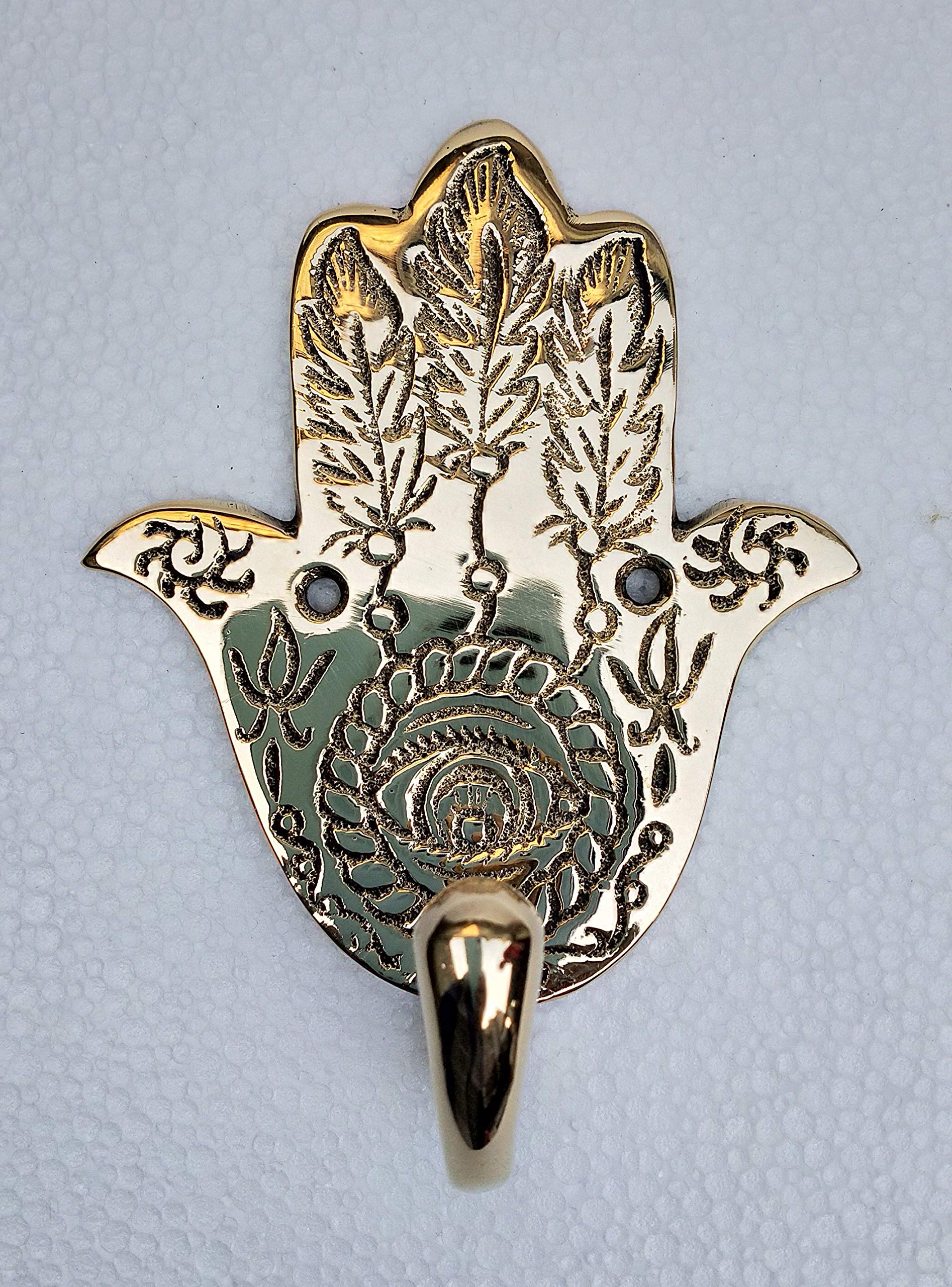Brass Hamsa Hand Decorative Wall Mount Hooks Set of 2 Pieces Sculpture Unique A Excellent Item for Home | Office | Restaurant Decorative Item Statue Coat Hook by INDIAART12, Height - 11 cm