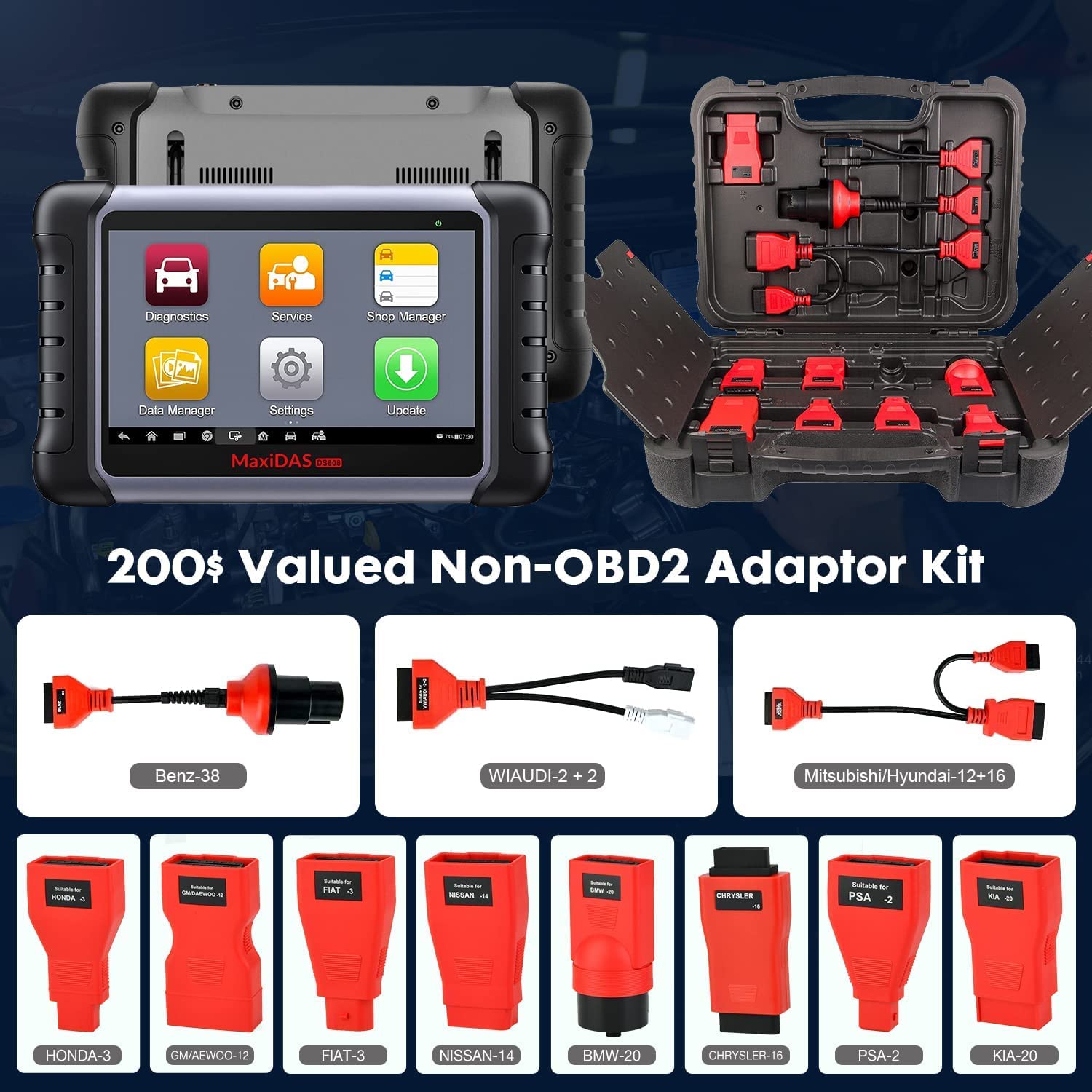 Autel Scanner MaxiDAS DS808 Kit: Bidirectional Scan Tool with ECU Coding, All System OBD2 Scanner with 31+ Service, Upgrade Ver. of MK808S MP808, Same As MaxiSYS MS906, FCA AutoAuth, Work with MV108S