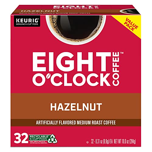 Eight O'Clock Coffee Hazelnut Single-Serve Keurig K-Cup Pods, Medium Roast Coffee Pods, 32 Count