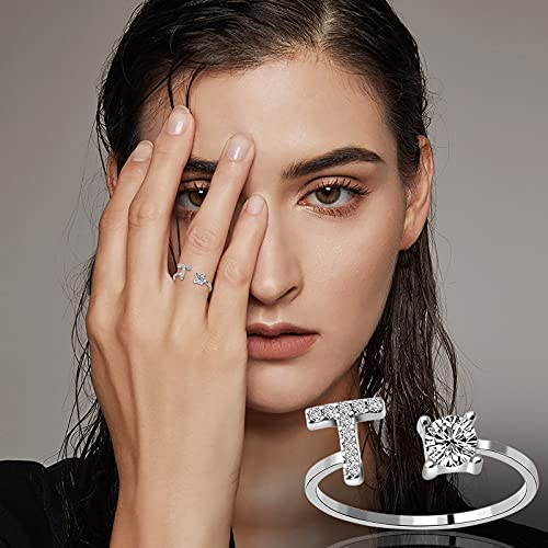 Baralonly Rings for Women, Exquisite 26 English Alphabet Style Ring, Adjustable Personalized Letters Copper Ring, Unique Hands Decor Sweet Premium Gift for Friend Parent Wife Husband