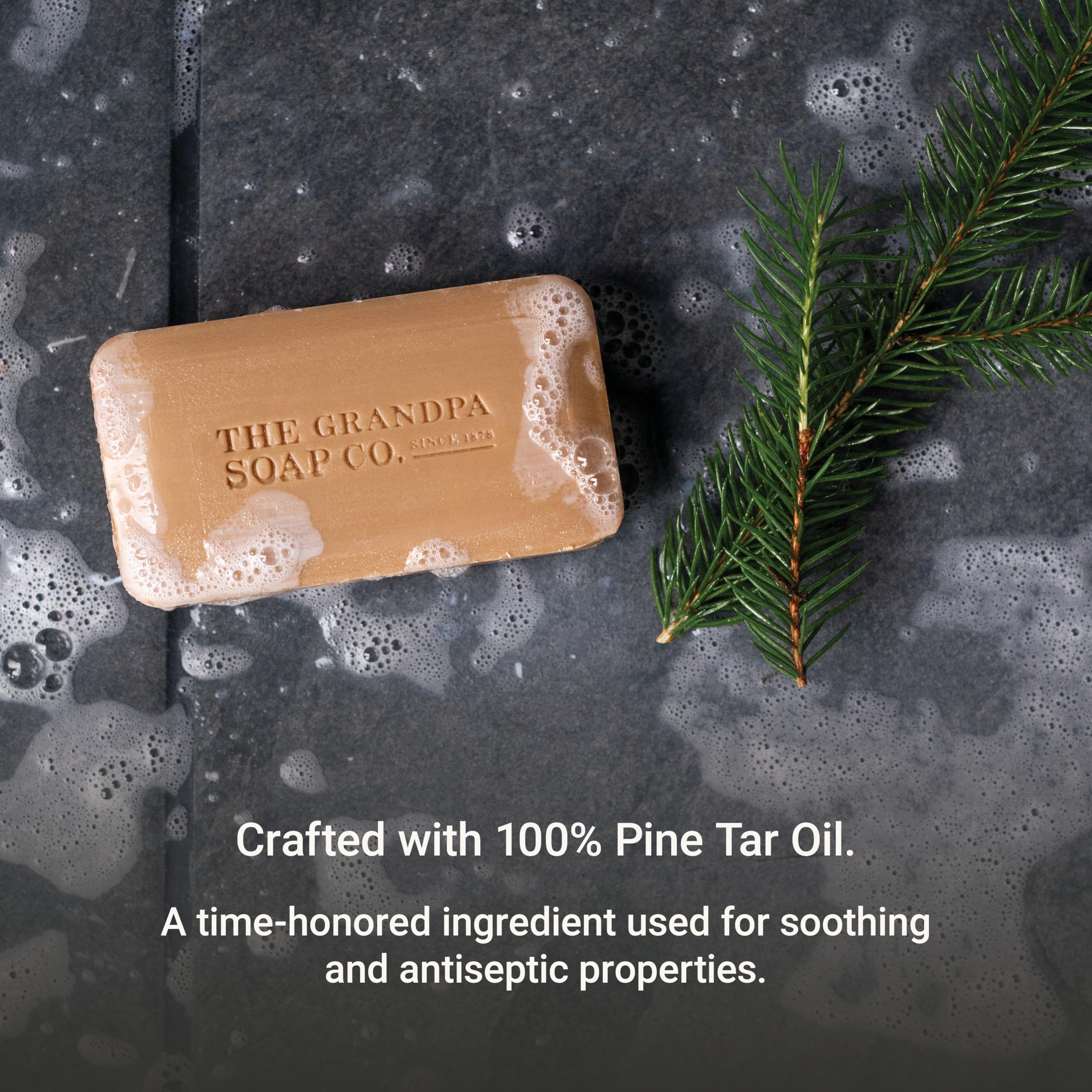 The Grandpa Soap Company Pine Tar Bar Soap for Men- Made With Pine Tar Oil, 3 in 1 Cleanser Deodorizer and Moisturizer, Dermatologist Tested, Safe for Sensitive Skin, 4.25 Oz, 8 Pack