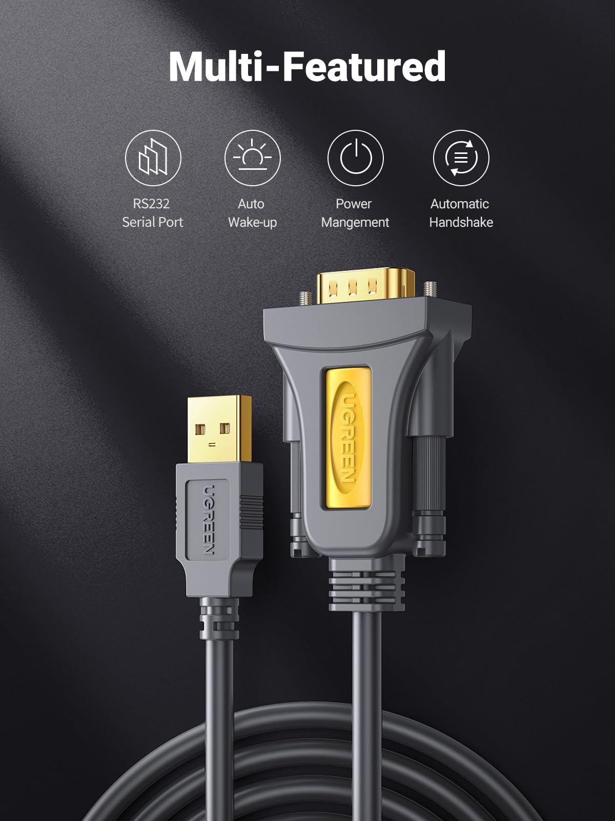 UGREEN 6ft USB to Serial Adapter, Serial to USB Adapter DB9 Male 9 Pin with PL2303 Chipset, PVC jacket, RS232 to USB Cable for Windows 11 10 8.1 8 7 XP Vista, Mac OS, Linux