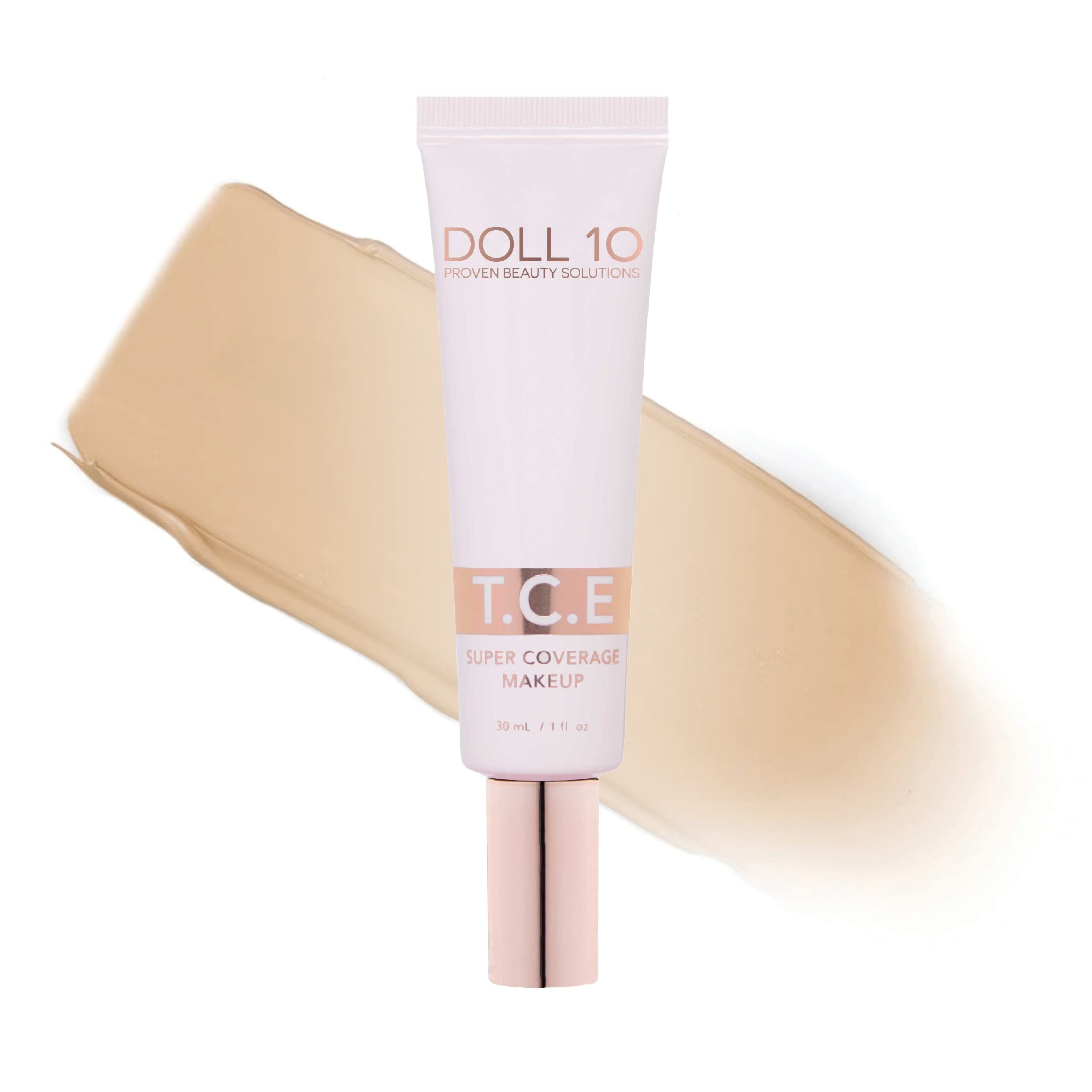 Doll 10 T.C.E. Super Coverage Serum Makeup - Full Coverage Foundation Color Correcting Brightening (Medium)