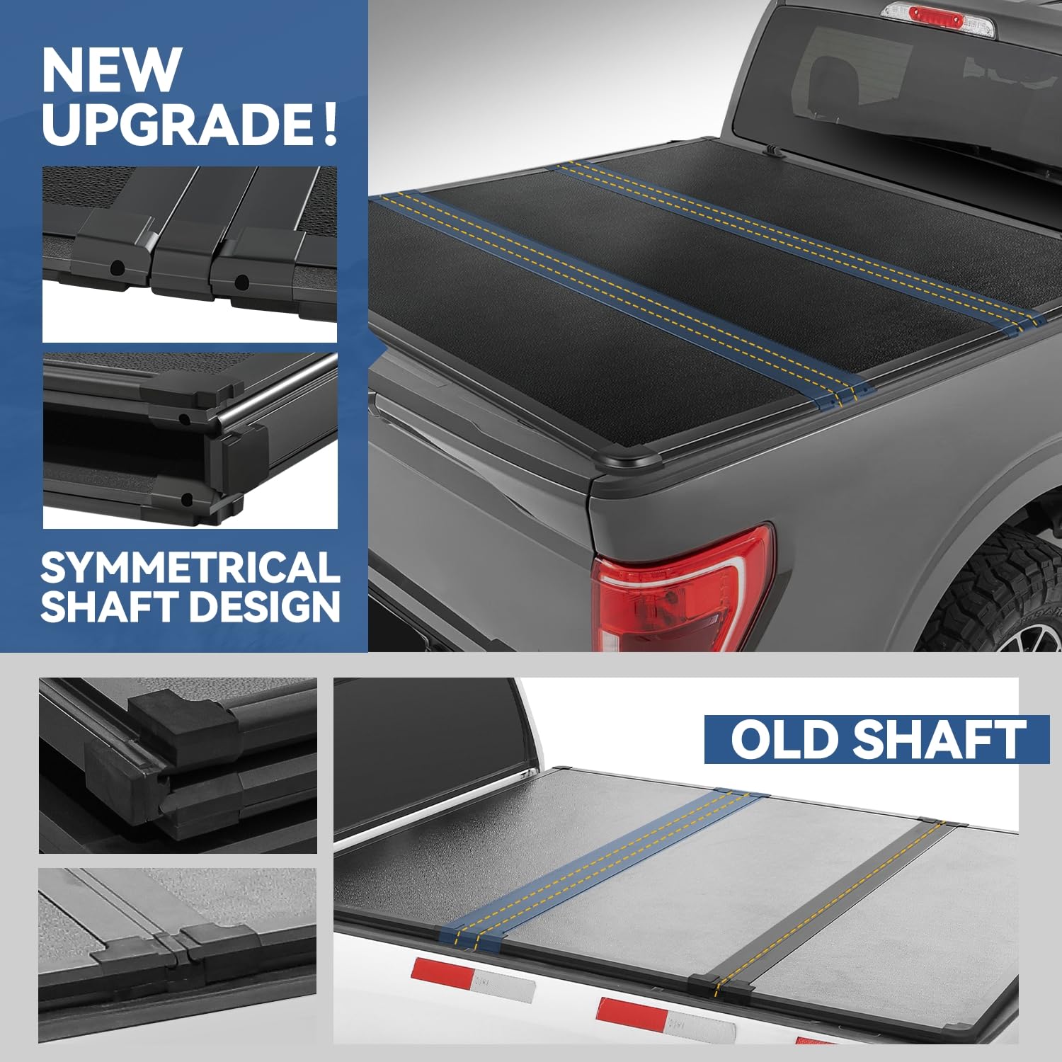 Auto Dynasty [New Upgrade Model] FRP Hard Solid Tri-Fold Adjustable Truck Tonneau Cover Compatible with Ford F150 6.5Ft Fleetside Short Bed 2004-2014, Black Powdercoated