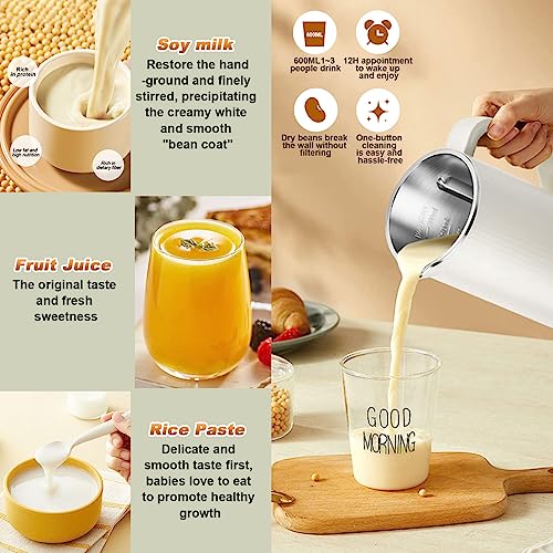 Nut Milk Maker Machine,20 Oz Automatic Cleaning Soy Milk maker with 8 Modes and 10 Leaf Blades,Homemade Almond, Oat, Soy, Etc Grain, Almond Milk Maker Machine with Delay Start Free Filtering and Keep Warm (White)