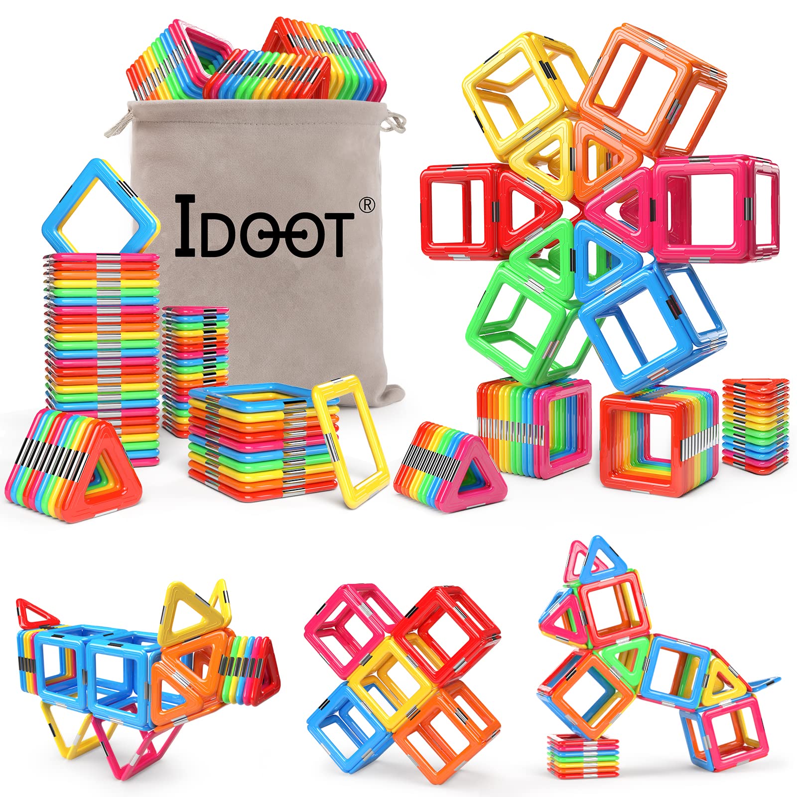 idoot Magnetic Tiles Building Blocks Toddler Toys Magnets for Kids,70PCS Magnetic Blocks STEM Building Toys for 3+ Year Old Boys Girls Educational Games Stacking Blocks Gifts