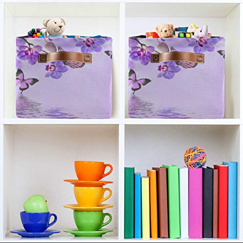 Storage Basket Cube Spring Flower Orchid Butterfly Large Collapsible Toys Storage Box Bin Laundry Organizer for Closet Shelf Nursery Kids Bedroom,15x11x9.5 in,1 Pack