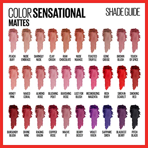 Maybelline New York Color Sensational Red Lipstick Matte Lipstick, Raging Raisin, 0.15 Ounce, 1 Count,Pack of 1,K2028800