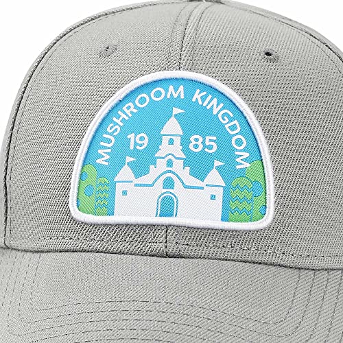 Bioworld Super Mario Bros Mushroom Kingdom Woven Patch Cotton Twill Structured Cap Gray