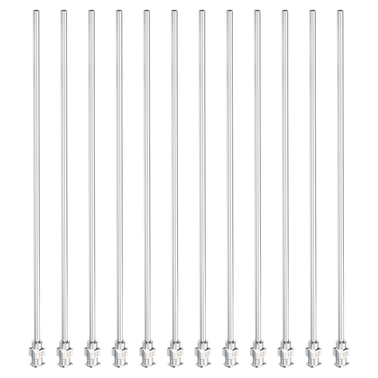 PATIKIL 12Ga x 5.9 Inch Stainless Steel Dispensing Needle Tips, 12Pcs Metal Glue Needle Tube Blunt Tips Luer Lock for Thick Glue Ink Lab, Silver