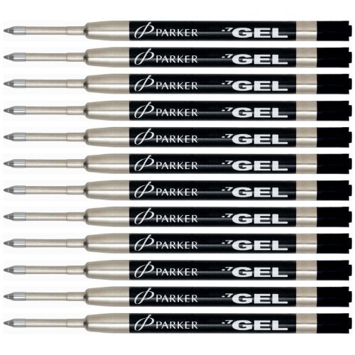 Parker Gel Rollerball Refill for Roller Ball Pens Medium Point Black Ink 12-Total refills