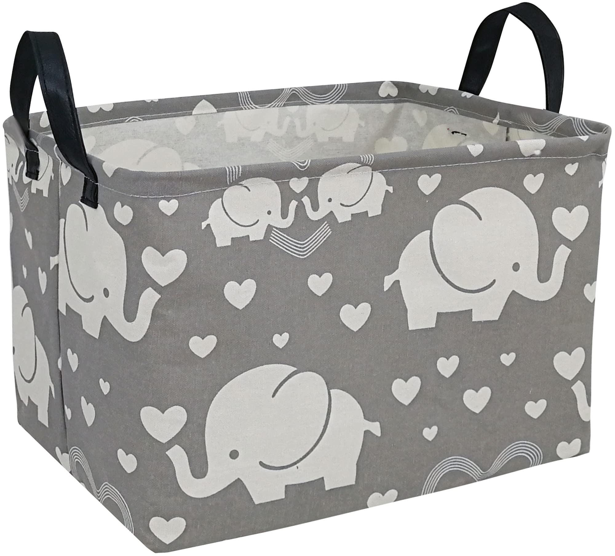 DUYIY Rectangle Canvas Storage Basket with Handle Large Organizer Bins for Dirty Laundry Hamper Baby Toys Nursery Kids Clothes Gift Basket (REC-love elephant)
