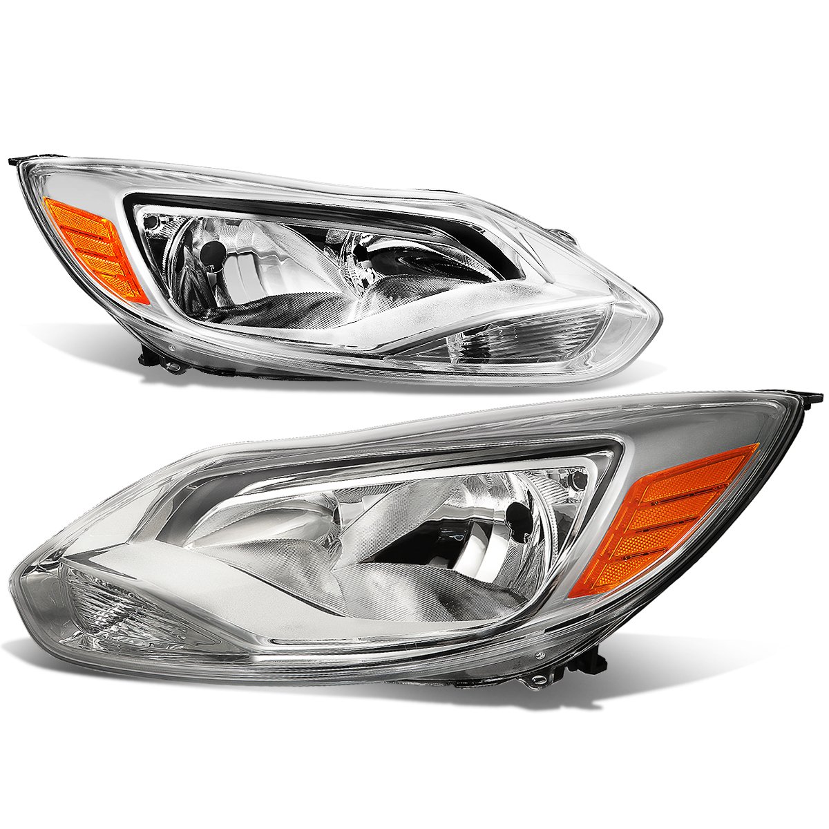 Auto Dynasty Pair of Smoked Housing Clear Corner Headlights Assembly Lamps Compatible with Ford Focus 3rd Gen 12-14