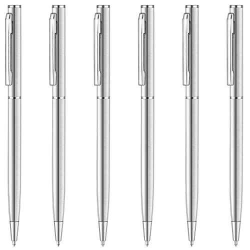 Unibene Slim Stainless Steel Retractable Ballpoint Pens, Nice Gift for Business Office Students Teachers Wedding Christmas, Medium Point(1 mm) 6 Pack-Black ink