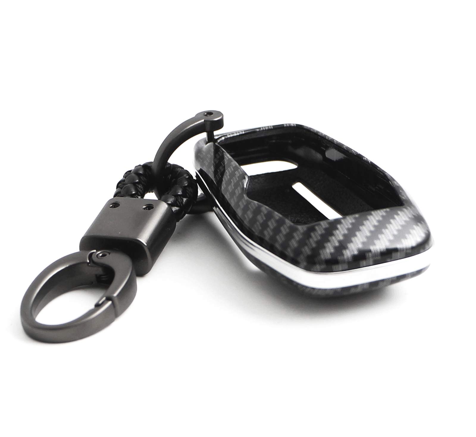 Black Glossy Carbon Fiber Key Fob Cover Case Key Fob Shell with Keychain Compatible with Ford Mustang 4/5 Buttons Smart Key