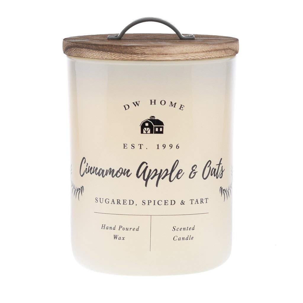 DW Home Charming Farmhouse Collection Cinnamon Apple & Oats Scented 1 Wick Candle Topped with Rustic Wooden Lid