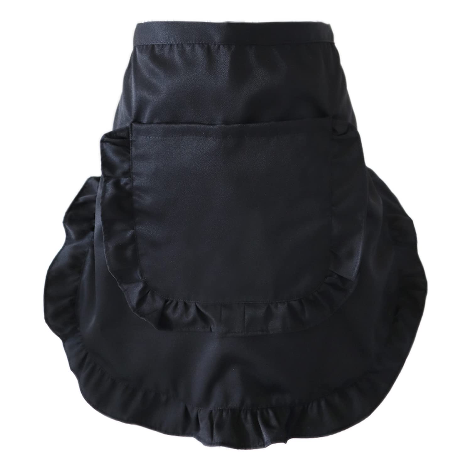 Black Waist Apron Vintage Ruffle Half Apron 1950s Retro Cute Apron for Women with Pocket