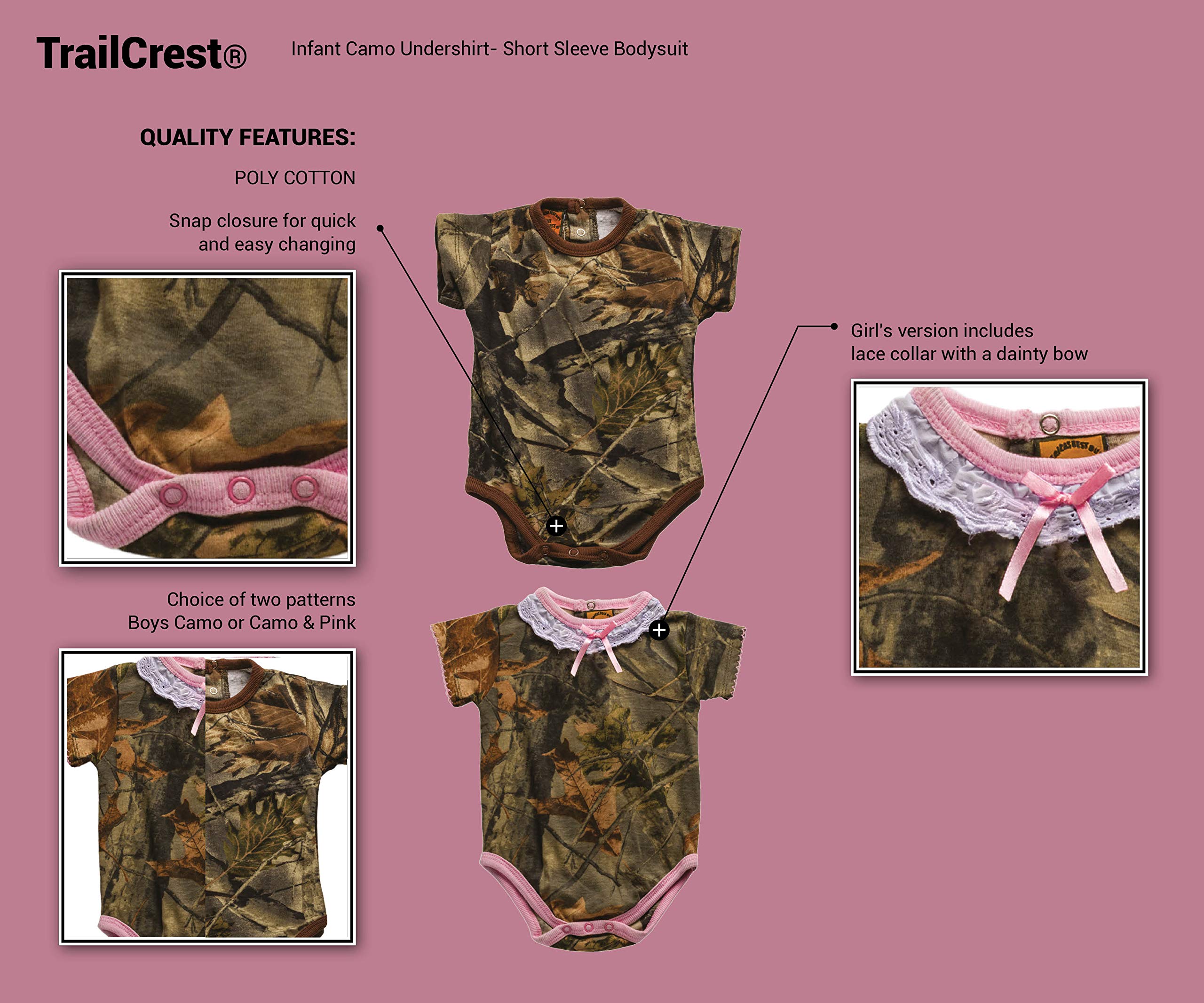TrailCrest by Treel Newborn Baby Boy Girl Infant Undershirt- Short Sleeve Romper Bodysuit Camo Jumpsuit, 3 Months, Camo