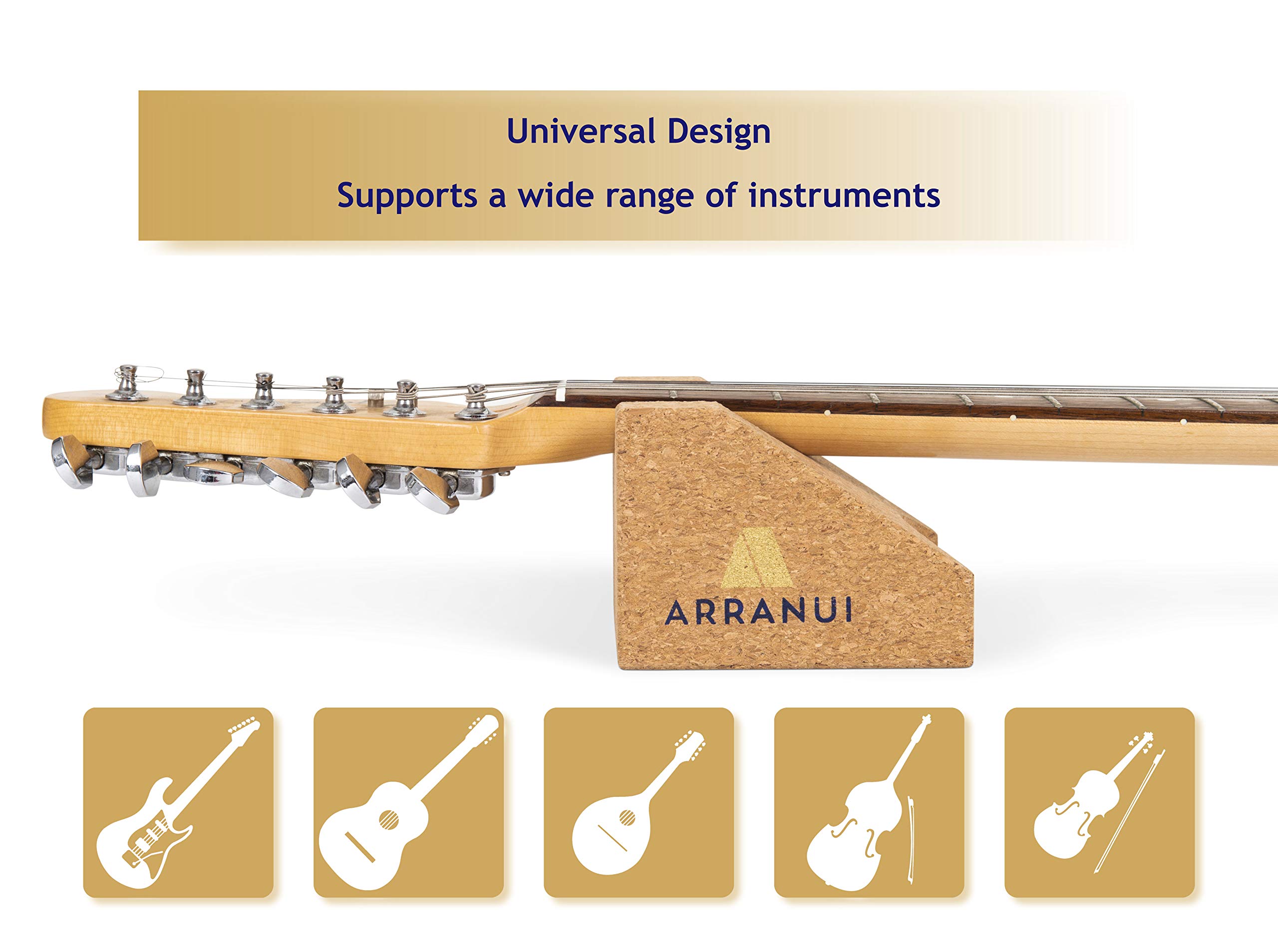 ARRANUI Guitar Neck Rest - Sturdy Cork Neck Support Cradle For Repairs and Maintenance of String Instruments - Complete with String Cleaner Tool
