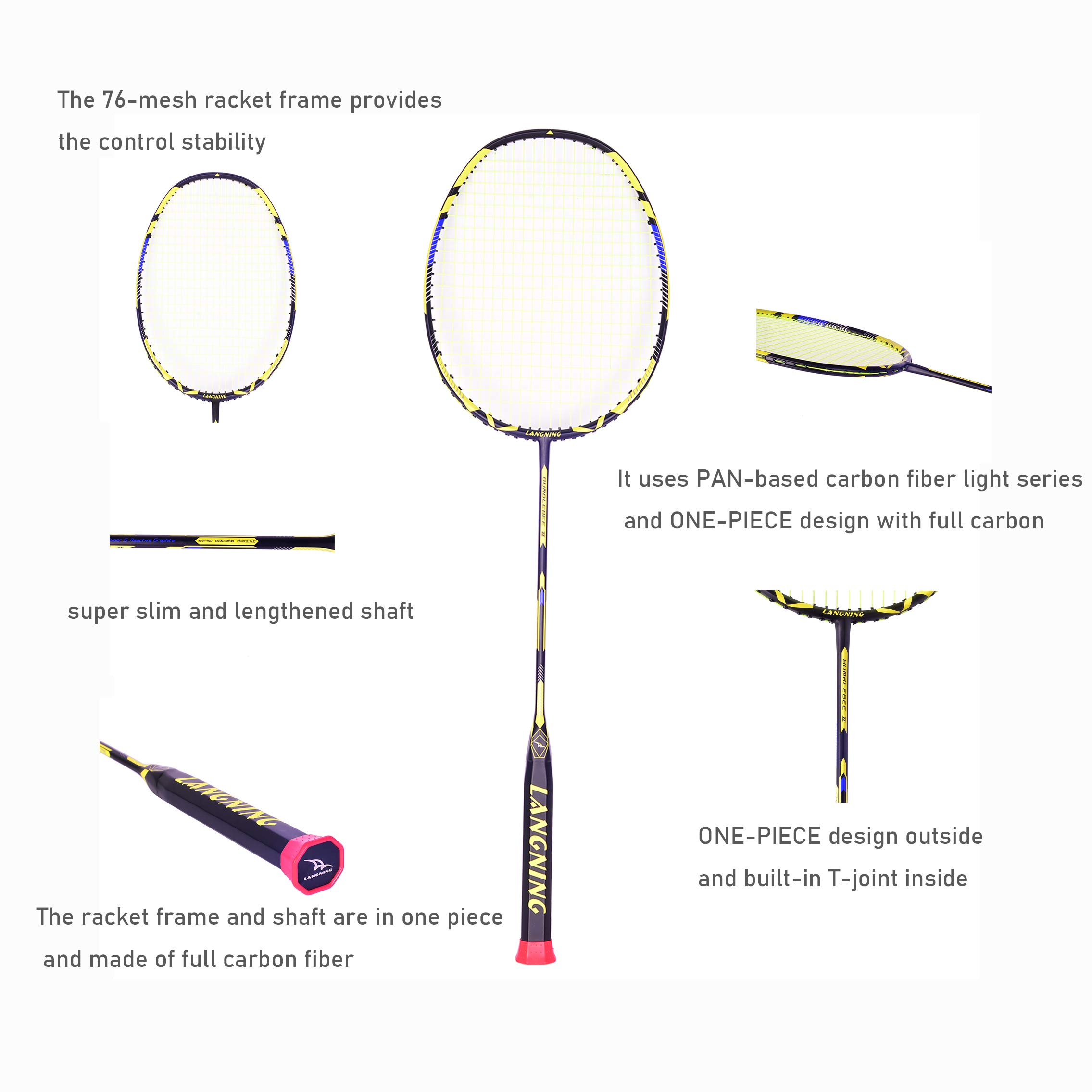 Badminton Racquet Light Racket Set Carbon Fiber 7u - 68g