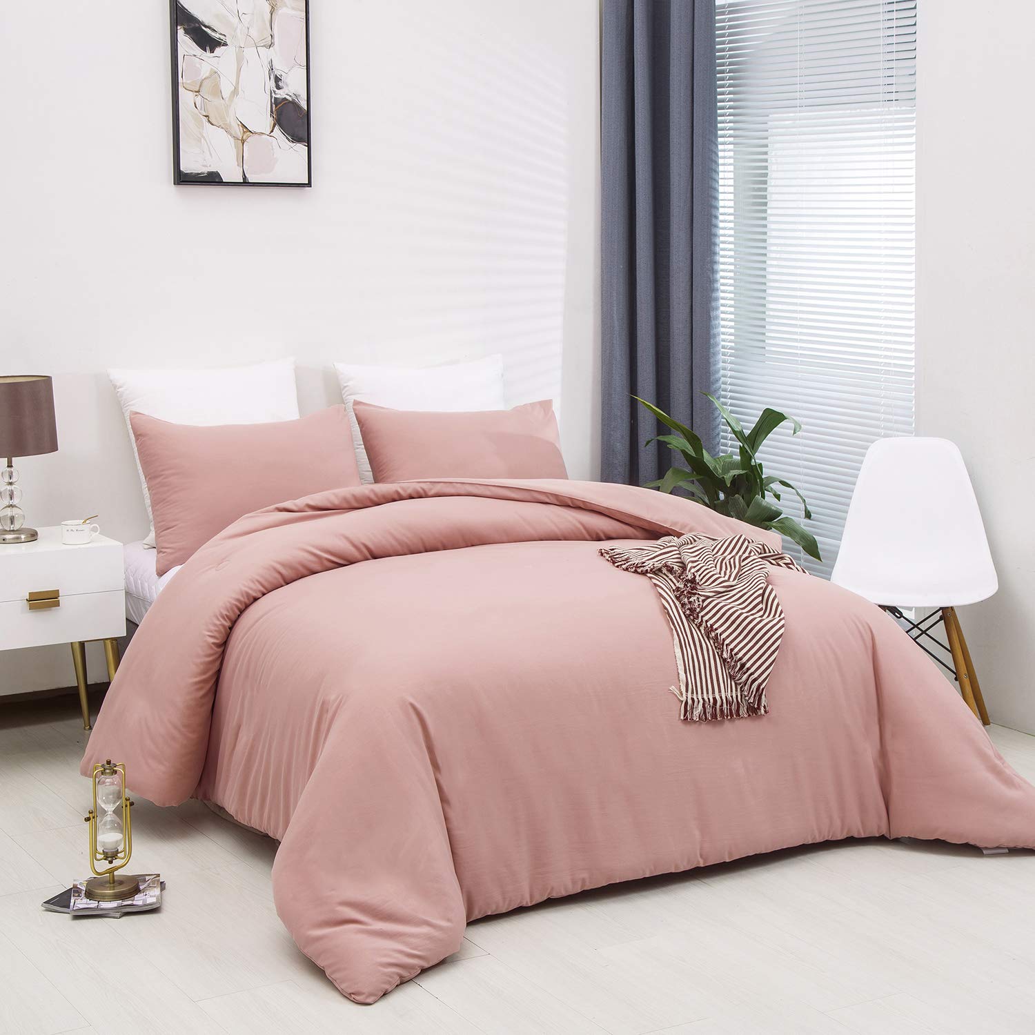 CLOTHKNOW Pink Queen Comforter Set 3Pcs Dusty Rose Bedding Comforter Sets Girls Women Comforter Blush Queen Comforter Muave Queen Size Comforter Sets