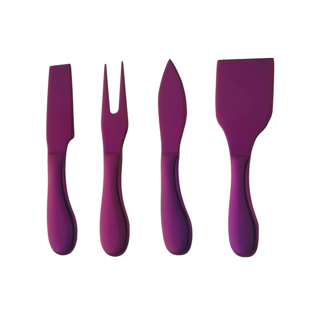 Cheese Knives Set,Purple Stainless Steel Cheese knife Set for Cheese Slicer and Butter Cutter,4 Piece -1Cheese Spade Knife, 1 Narrow Plane Knives, 1 Cheese Fork and 1 Cheese Spreader Knife