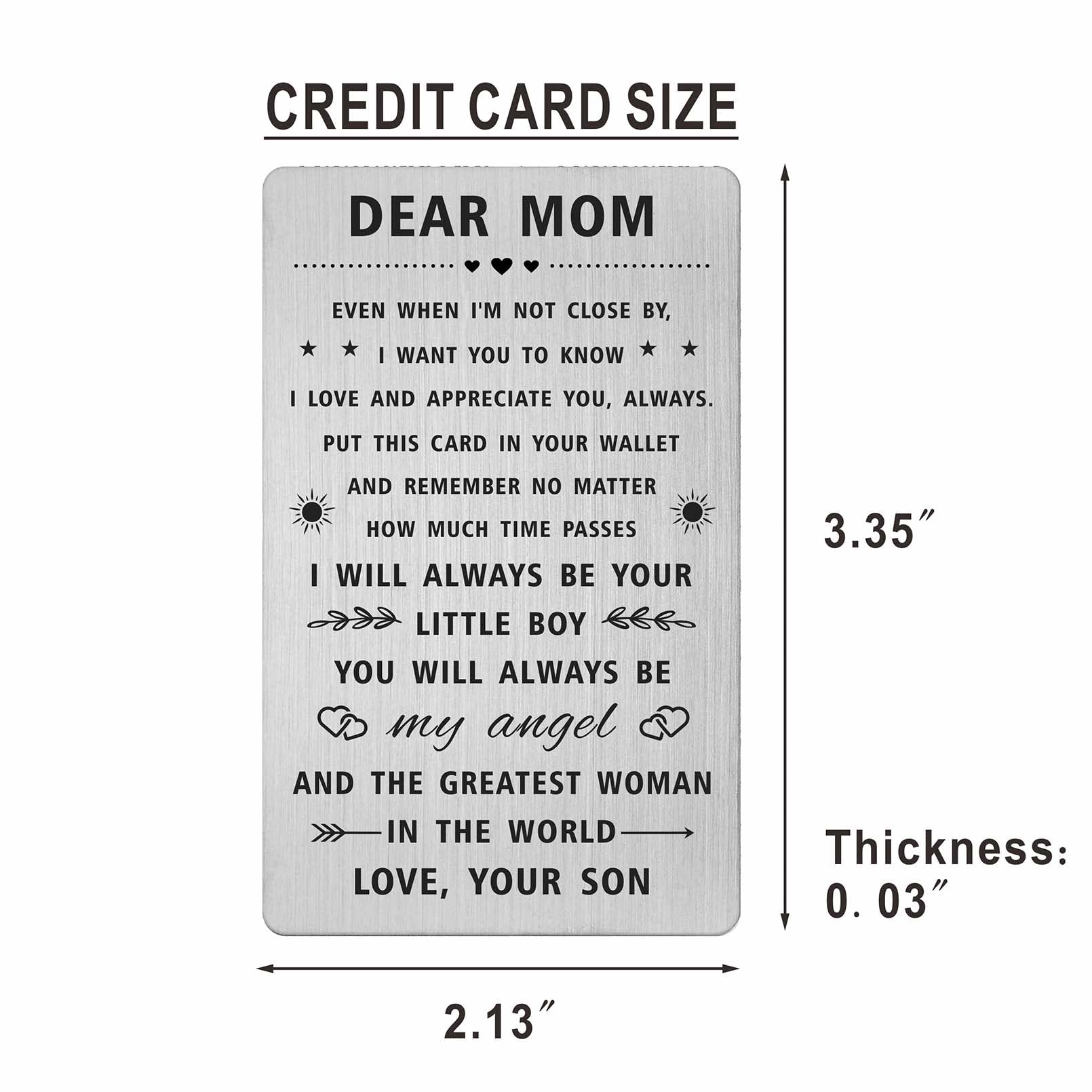 SOUSYOKYO Mom Christmas Card from Son, Thank You Mom Wallet Card from Son, Personalized Mom Wedding Birthday Gift from Son, Unique Mom Long Distance Present