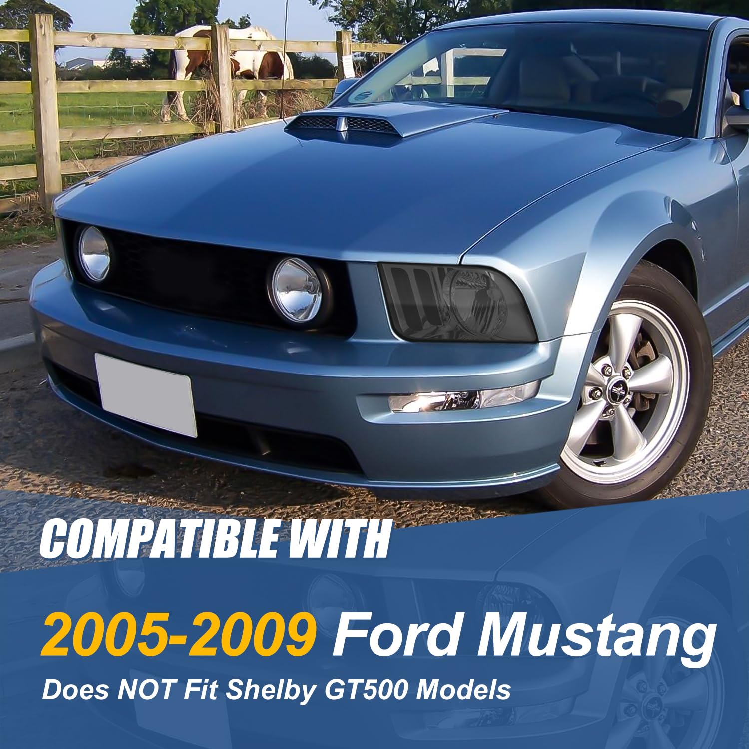 Auto Dynasty Factory Style Halogen Headlights Assembly Compatible with Ford Mustang Pony 5th Gen 2005-2009, Driver and Passenger Side, Smoked Lens Clear Corner