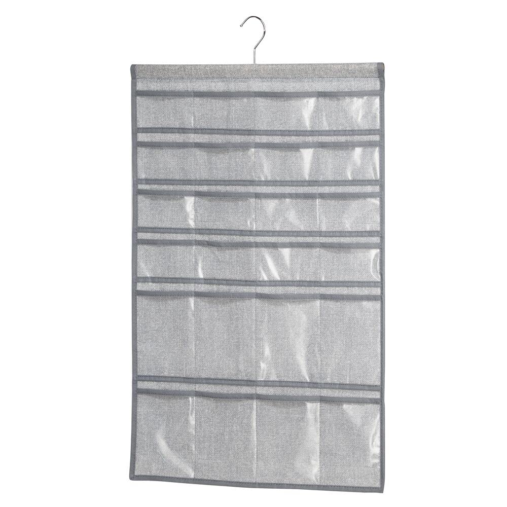 mDesign Soft Fabric Over Rod Hanging Storage Organizer with 48 Pockets for Child/Baby Room, Nursery, Playroom - Metal Hooks Included - Textured Print - 2 Pack - Gray