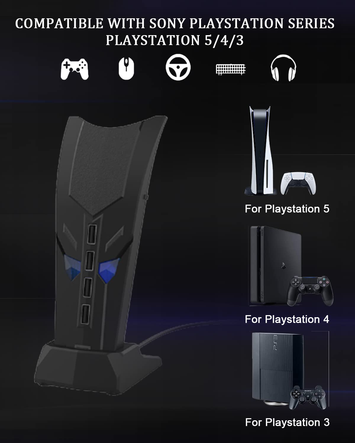 arVin Extender USB HUB for PS5, High-Speed 4 Port USB 2.0 Splitter Expansion Adapter USB Extender Charger for Playstation 5/4/3/Xbox Series X/S/Xbox One/360/Nintendo Switch Game Console & Controller