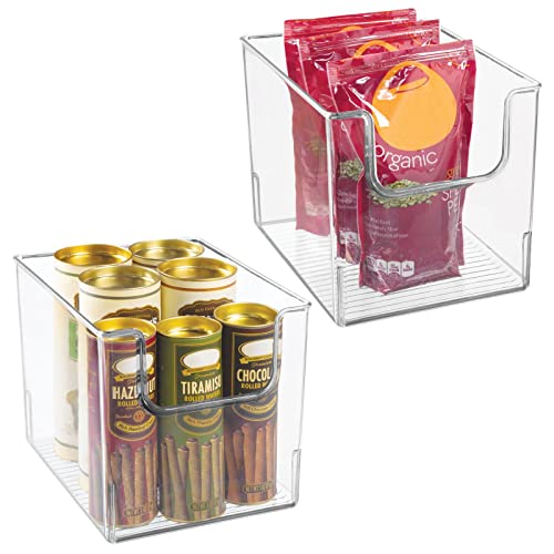 mDesign Modern Plastic Open Front Dip Storage Organizer Bin Basket for Kitchen Organization - Shelf, Cubby, Cabinet, Cupboard, and Pantry Organizing Decor - Ligne Collection - 2 Pack - Clear