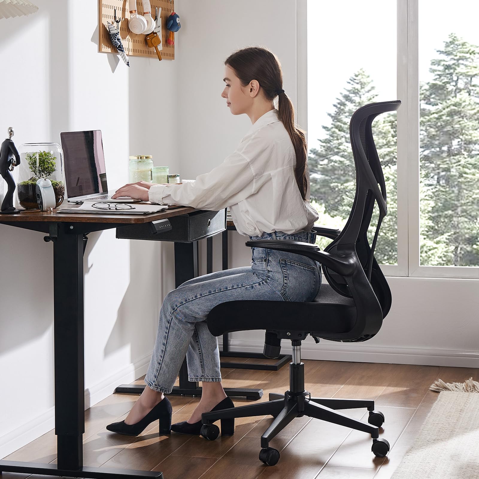 Office Chair, Ergonomic Desk Chair Computer Chair High Back Mesh Chair, Executive Home Office Chair with Flip-up Armrests, Lumbar Support, Backrest for Home Office
