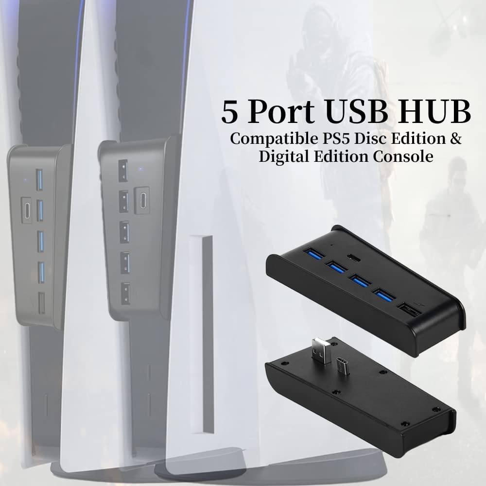 arVin USB Hub for PS5, High Speed Transmission USB Extender Splitter Adapter, Hub Charger for Playstation 5 Game Console, with 4 USB & 1 USB A Charging Port & 1 USB C Port for Playstation 5