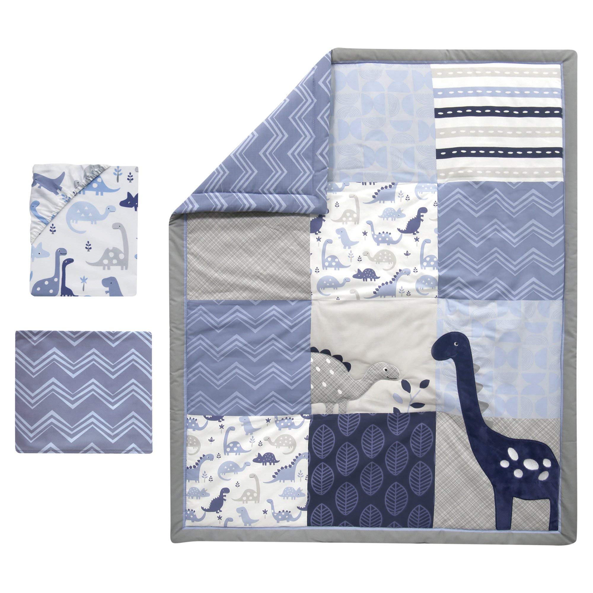 Bedtime Originals Roar Dinosaur 3 Piece Crib Bedding Set, Blue/Gray, β44x1x35 Inch